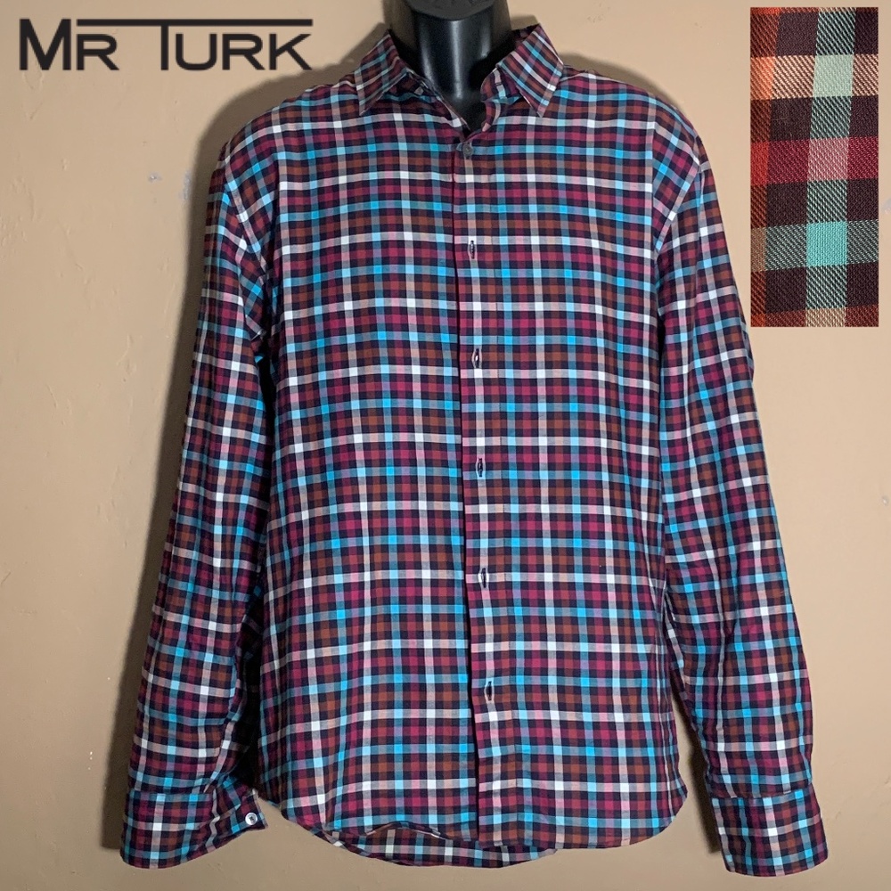 Mr Turk By Trina Turk Plaid Long Sleeve Shirt Large G… - Gem